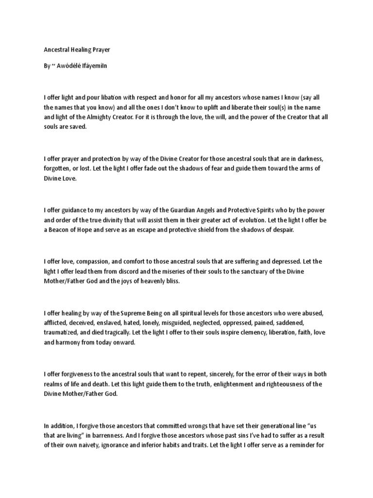 Ancestral Healing Prayer | PDF | Soul | God