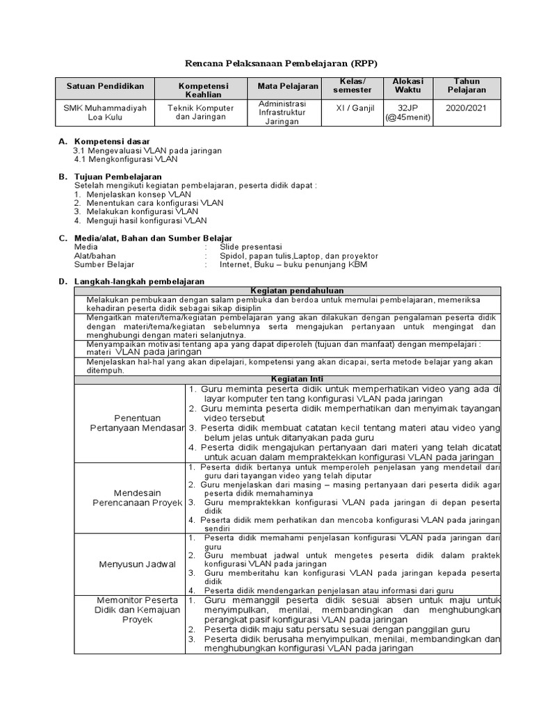 RPP Administrasi Infrastruktur Jaringan 3.1 XI | PDF | Komputer