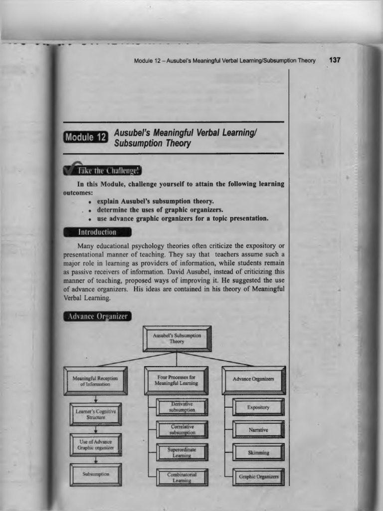 Ausubel's Meaningful Verbal Learning/ Subsumption Theory | PDF ...