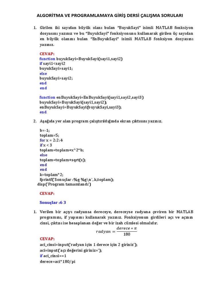 Calisma Sorulari Final Algoritma | PDF