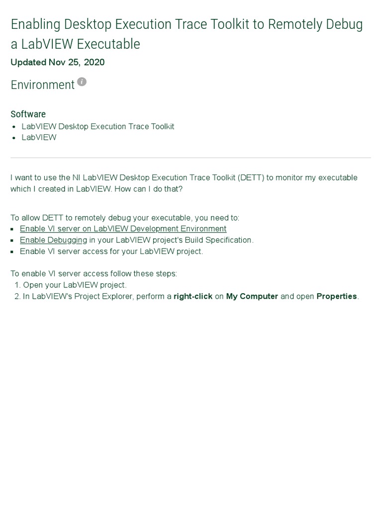 Enabling Desktop Execution Trace Toolkit To Remotely Debug A Labview Executable National 9364