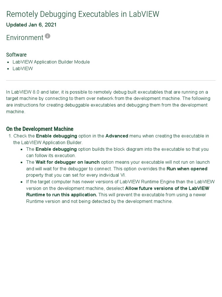 Remote Debugging in LabVIEW 8.0+ | PDF | Debugging | Computing