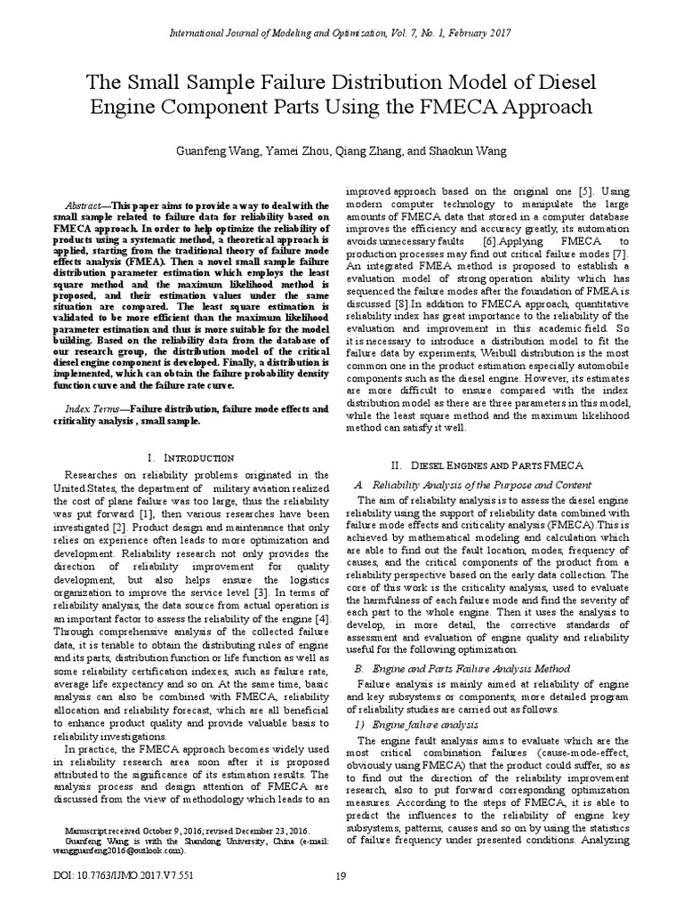 The Small Sample Failure Distribution Model of Diesel Engine Component ...