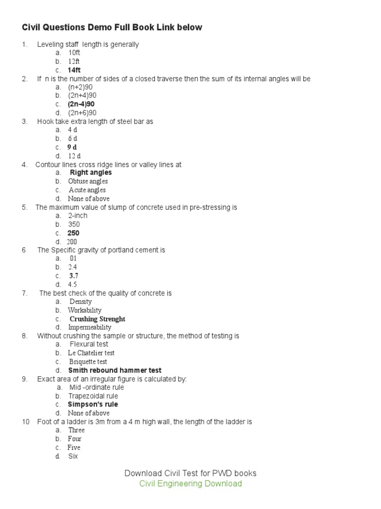 Civil Engineering Test For PTS NTS PPSC OTS - Bilal Akbar | PDF ...