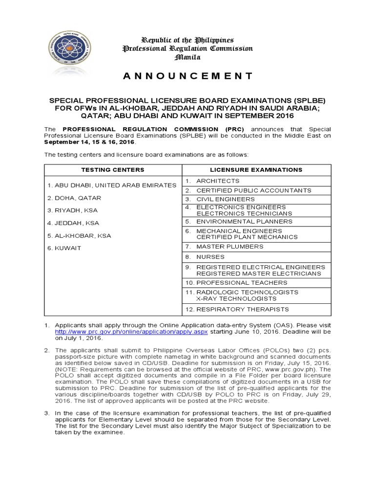 SPLBE Sept2016 3 e | PDF | Bachelor's Degree | Academic Degree