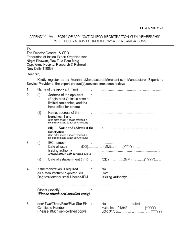 Appendix-19A: Form of Application For Registration-Cum-Membership With ...