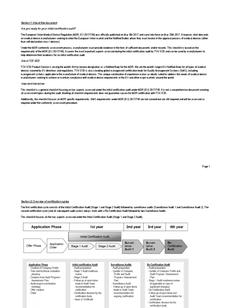MDR Initial Certification Checklist (Found On Elsmar) | PDF | Audit ...