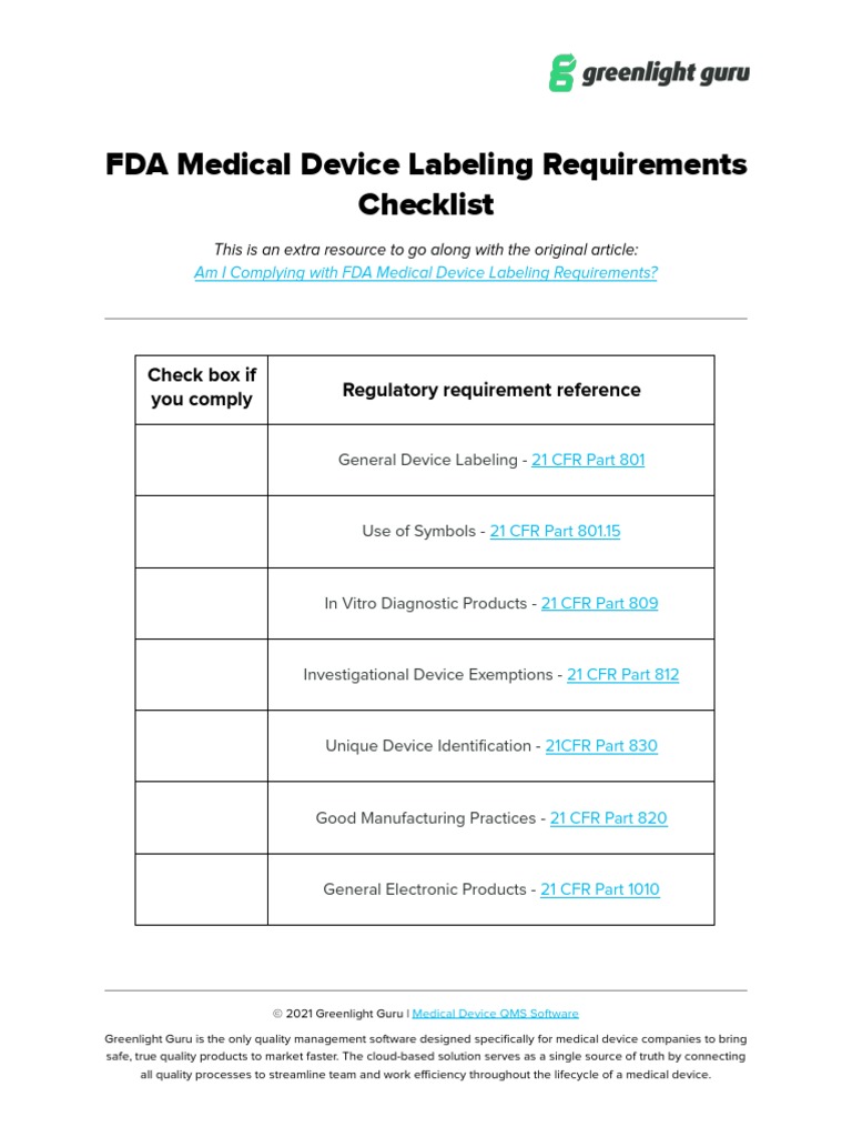 FDA Medical Device Labeling Requirements Checklist - Greenlight Guru ...