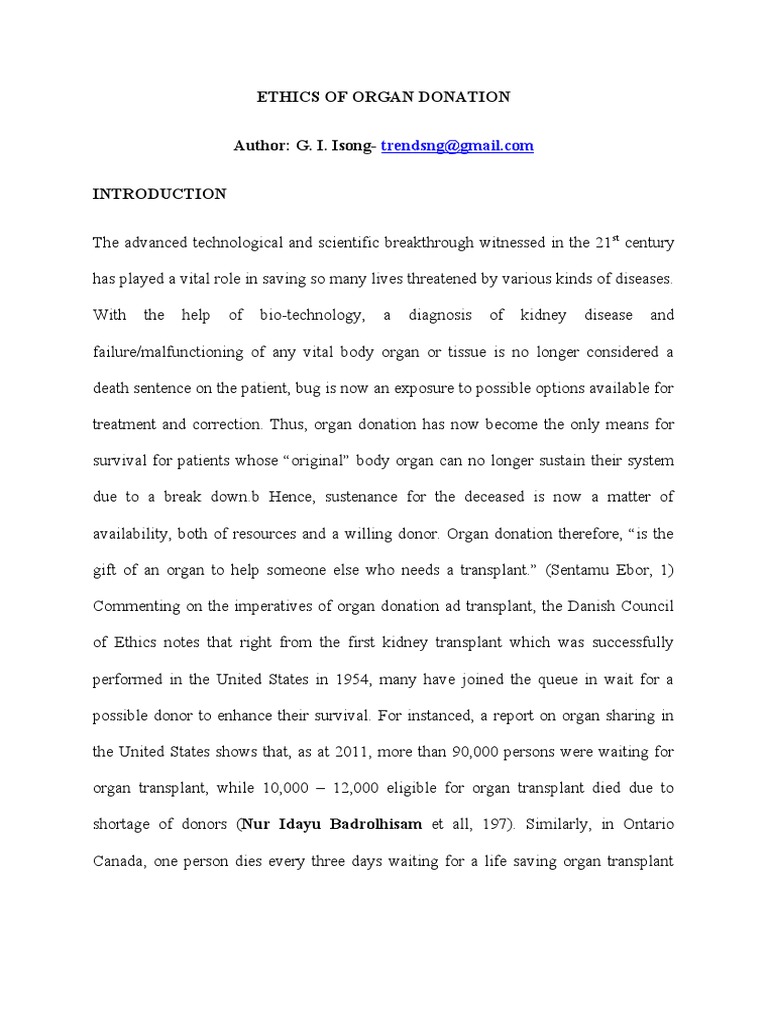 ETHICS OF ORGAN DONATION - Abstract | PDF | Organ Donation | Organ ...