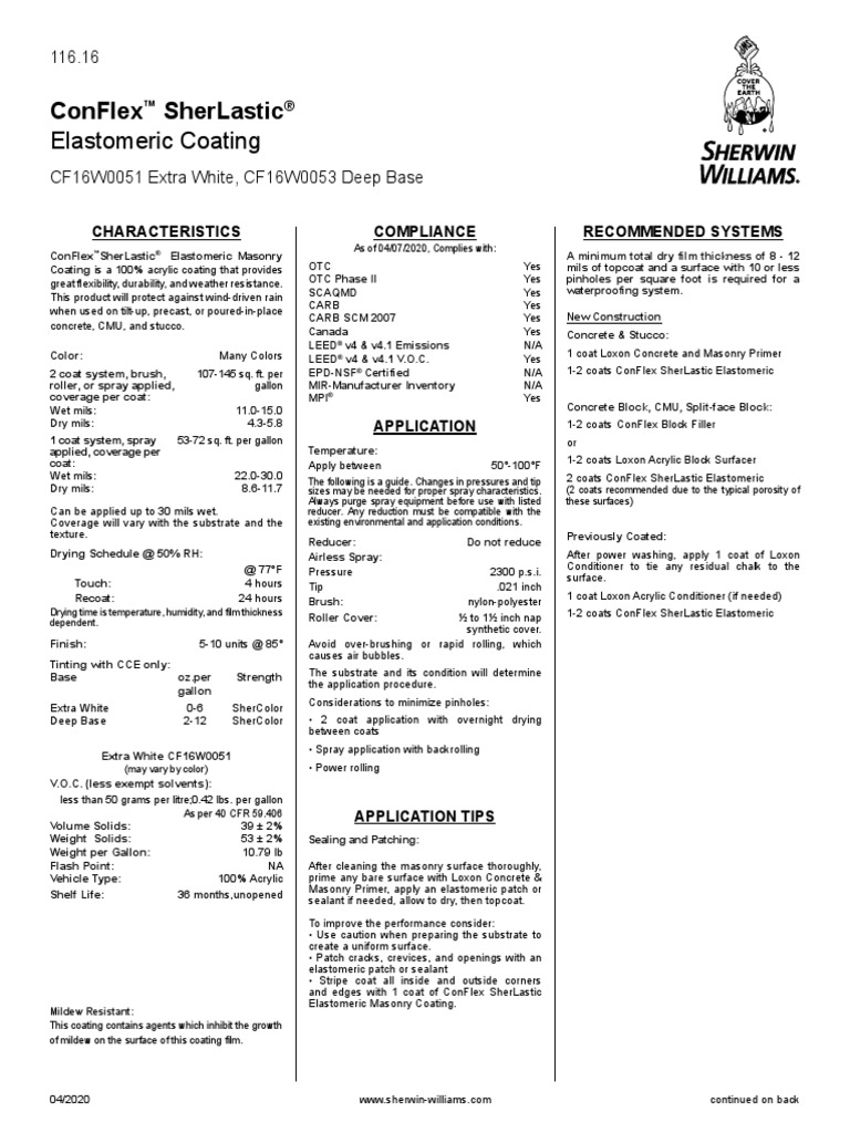 Elastomeric Coating: Conflex Sherlastic | PDF | Concrete | Masonry