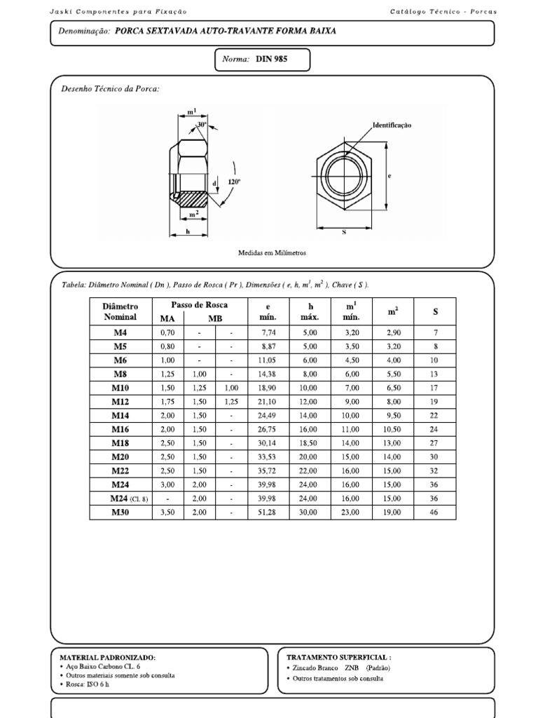 DIN 985 - Porca Sextavada Auto-Travante - Métrica - Baixa | PDF