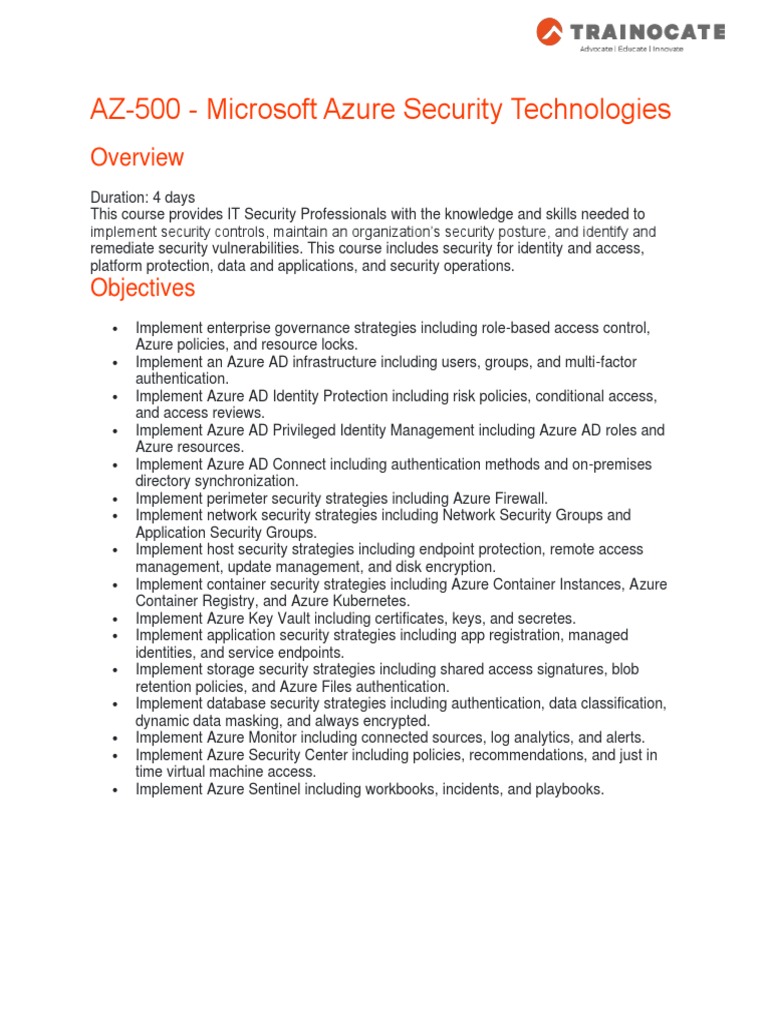 AZ-500: Azure Security Technologies Course | PDF | Microsoft Azure ...