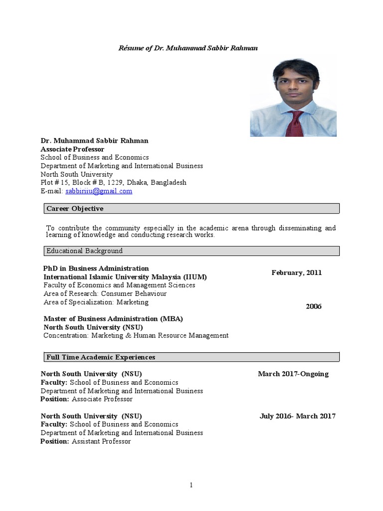 WEbNSU - Promotion - Dr. Sabbir Updated Resume | PDF | Thesis | International Standard Serial Number