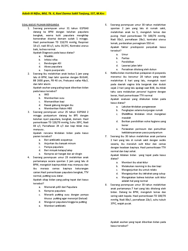 Soal Mid Askeb Iii Kasus November 2020 | PDF