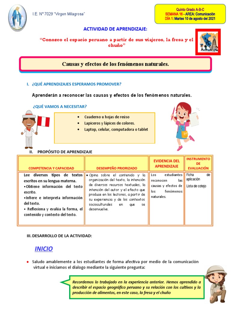 DIA 2 SESION DE APRENDIZAJE Causas y Efectos de Los Fenómenos Naturales ...