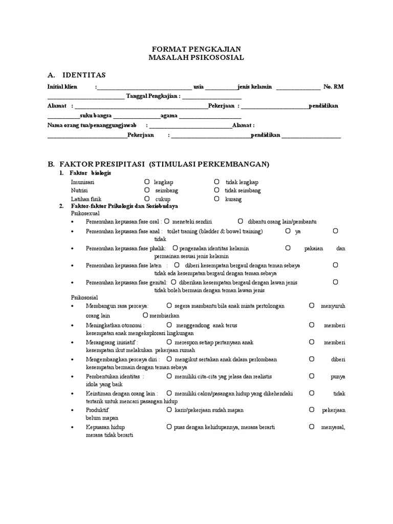 Format Pengkajian Psikososial | PDF