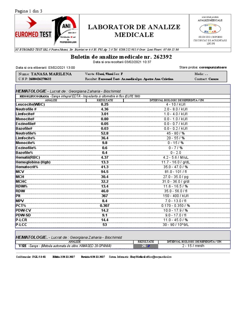 Buletin de Analize Medicale Nr. 262392 | PDF | Cholesterol | Membrane ...