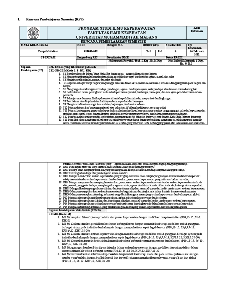 RPS Modalitas Sem Genap 2020-2021 | PDF