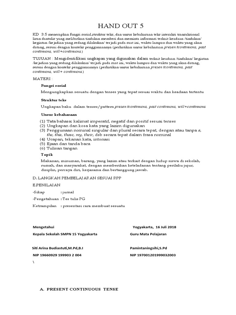 Hand Out 5: Continuous, Will+continuous) | PDF