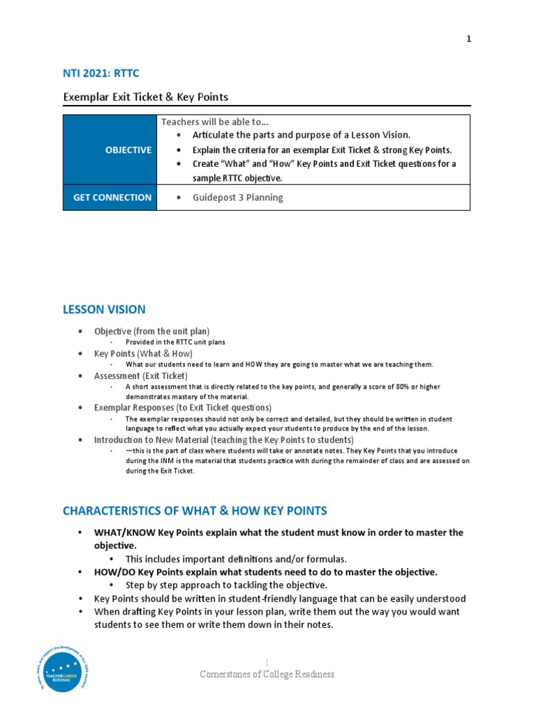 NTI - Exit Ticket & KeyPoints - Participant Handout | PDF ...