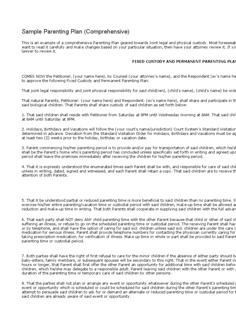 Parenting Plan Examples | Child Custody | Stepfamily