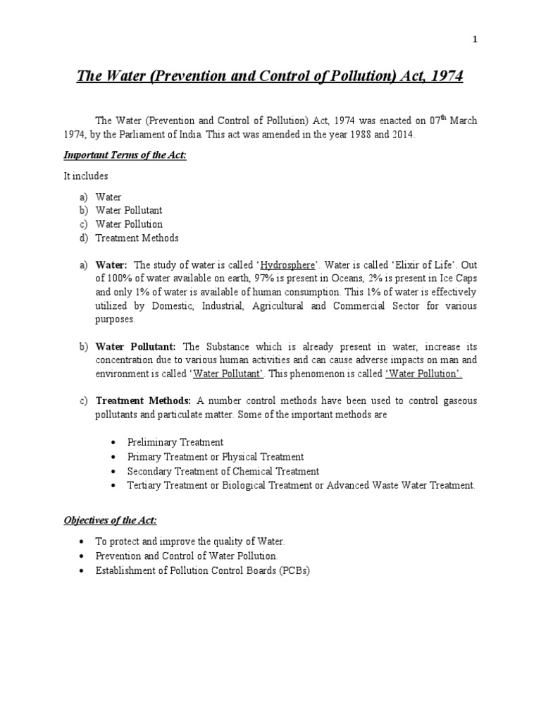 The Water (Prevention and Control of Pollution) Act, 1974 | PDF | Water ...