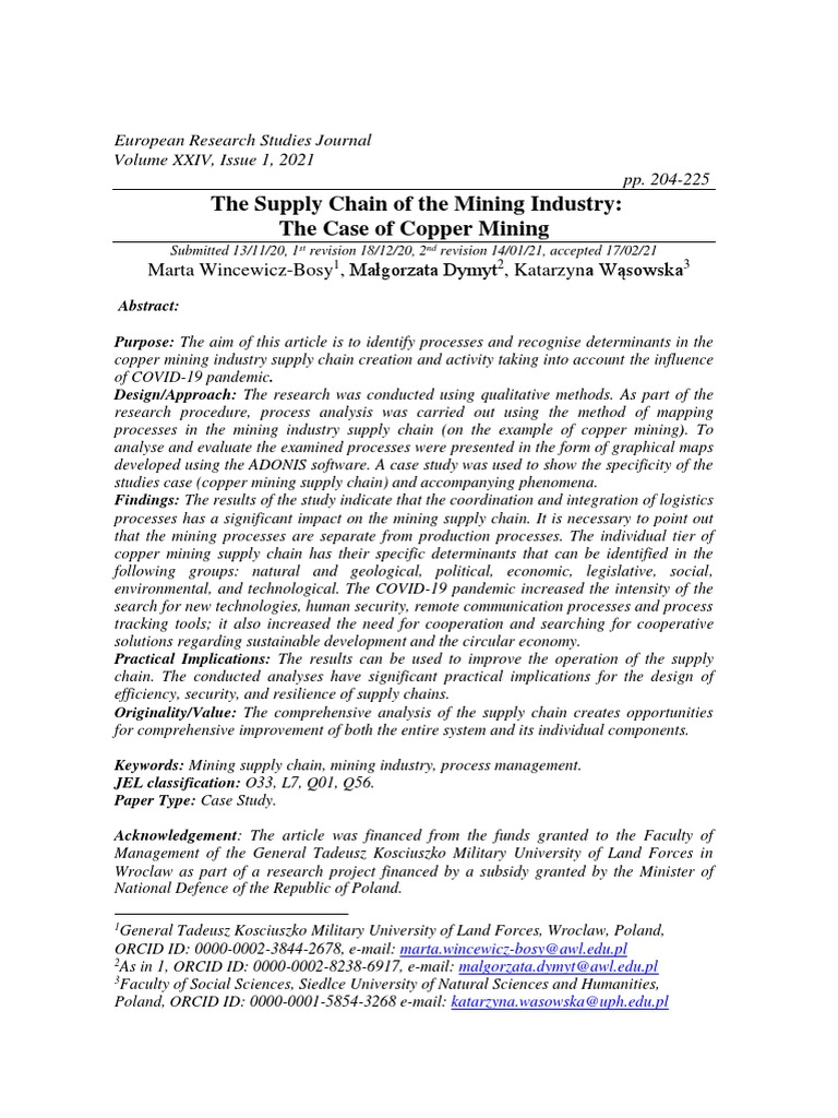 Copper Mining Supply Chain Analysis | PDF | Mining | Copper