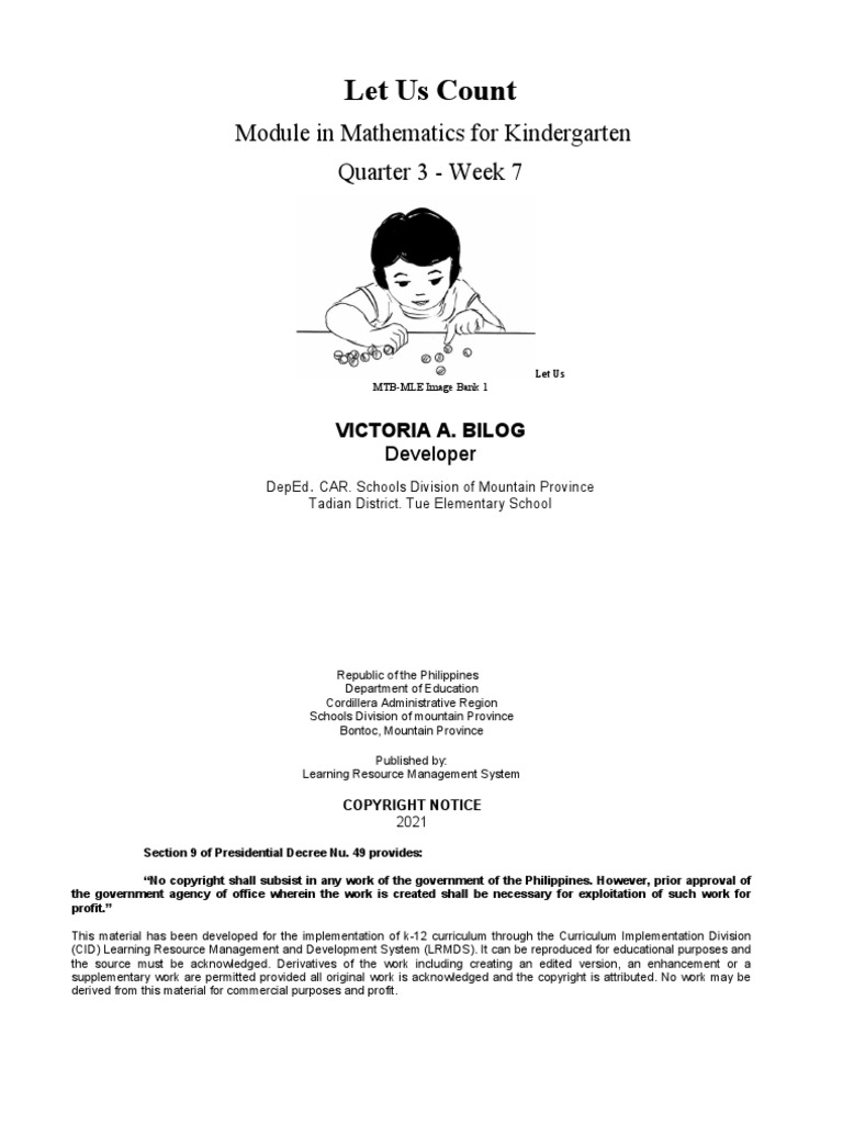 Kindergarten Quarter 3 Week 7 Mathematics | PDF | Curriculum