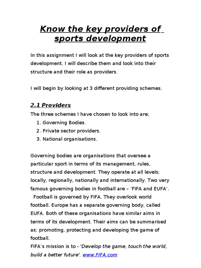 Key Providers in Sports Development | PDF | Sports | Working Group