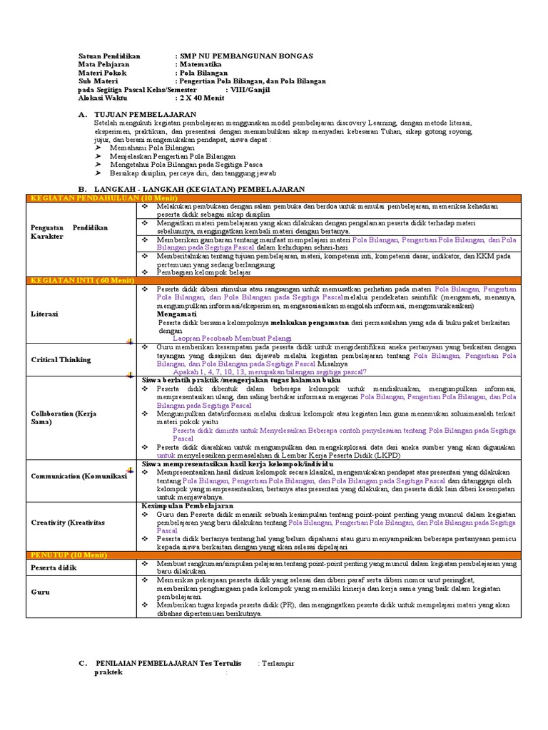 RPP MTK Kelas 8 Semester Ganjil | PDF | Karier & Perkembangan