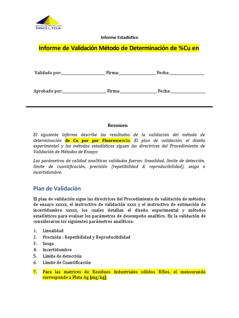 Plantilla Informe Validacion | PDF | Incertidumbre | Estadísticas