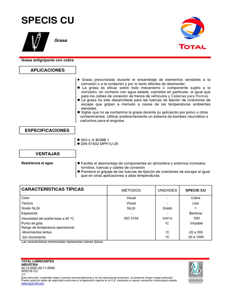 Grasa antigripante con cobre: Características y aplicaciones | PDF ...