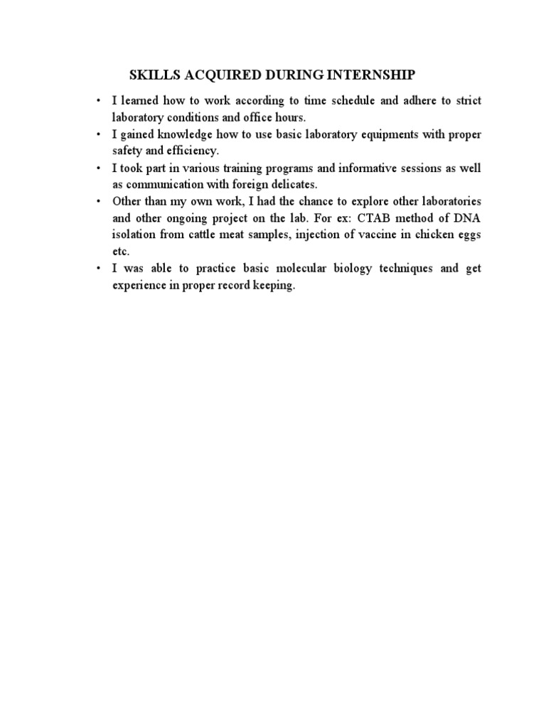 Skills Acquired During Internship | PDF