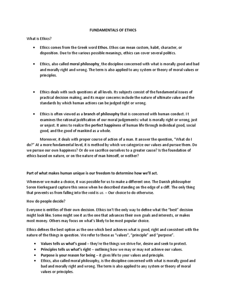 Fundamental of Ethics | PDF | Morality | Value (Ethics)