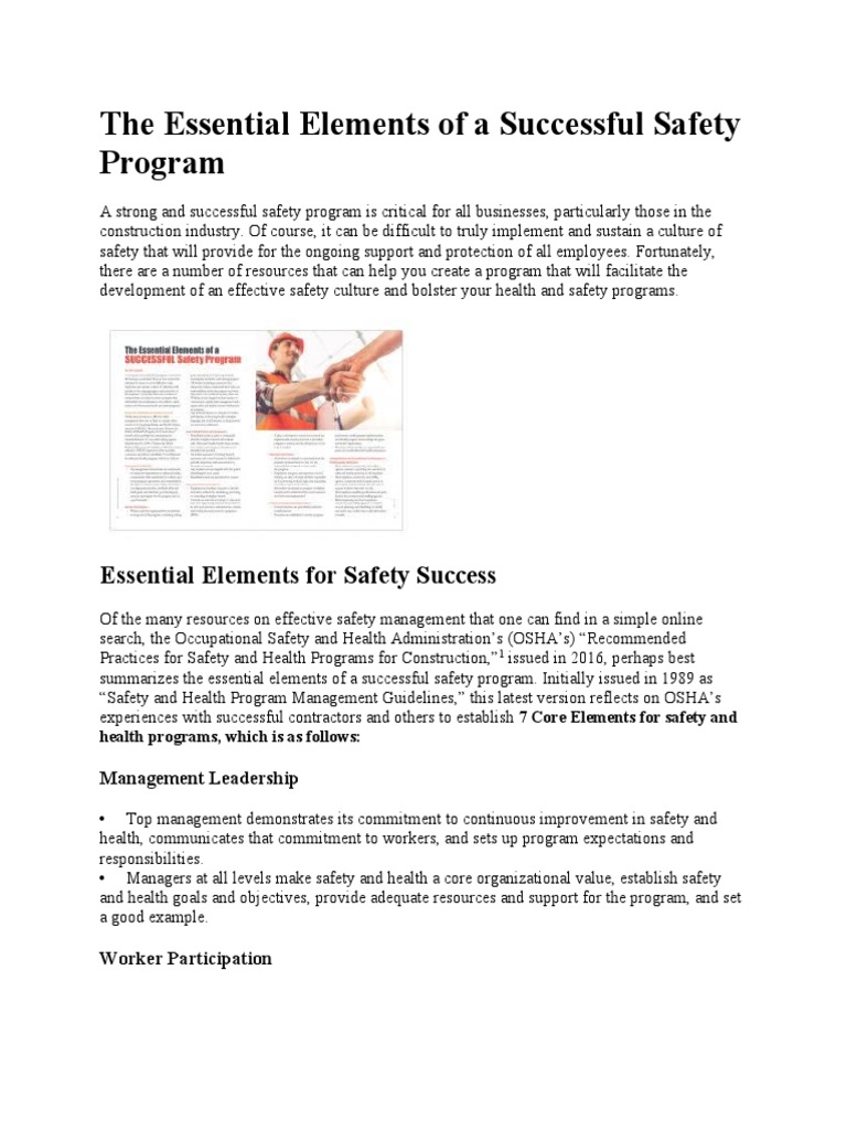 Elements of Effective Safety Programmes | PDF | Occupational Safety And ...
