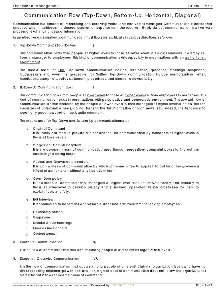 Communication Flow (Top-Down, Bottom-Up, Horizontal, Diagonal) | PDF ...