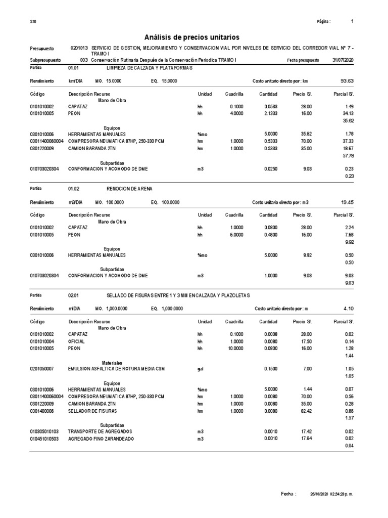 Análisis de Precios Unitarios: Página | PDF