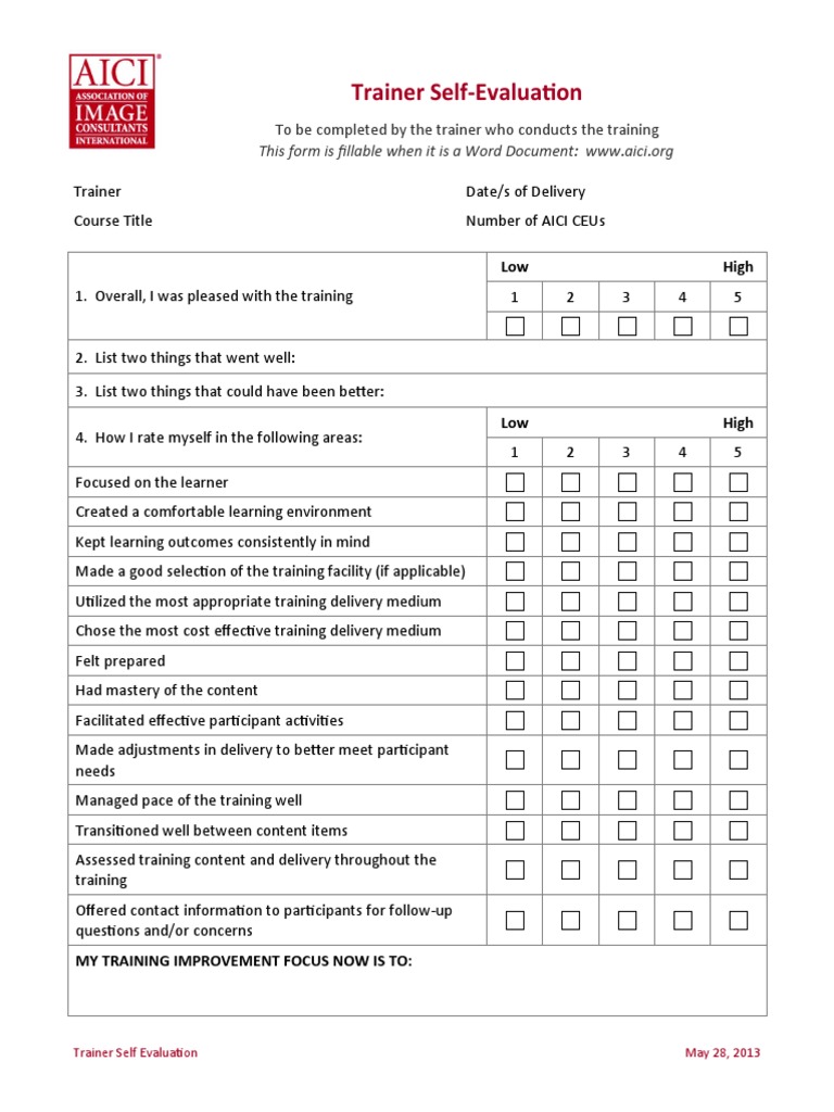 Trainer Self Evaluation For | PDF