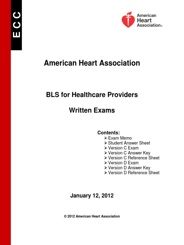 2012 BLS HCP Exam Binder C and D 01 20 2012 | PDF | Cardiopulmonary ...