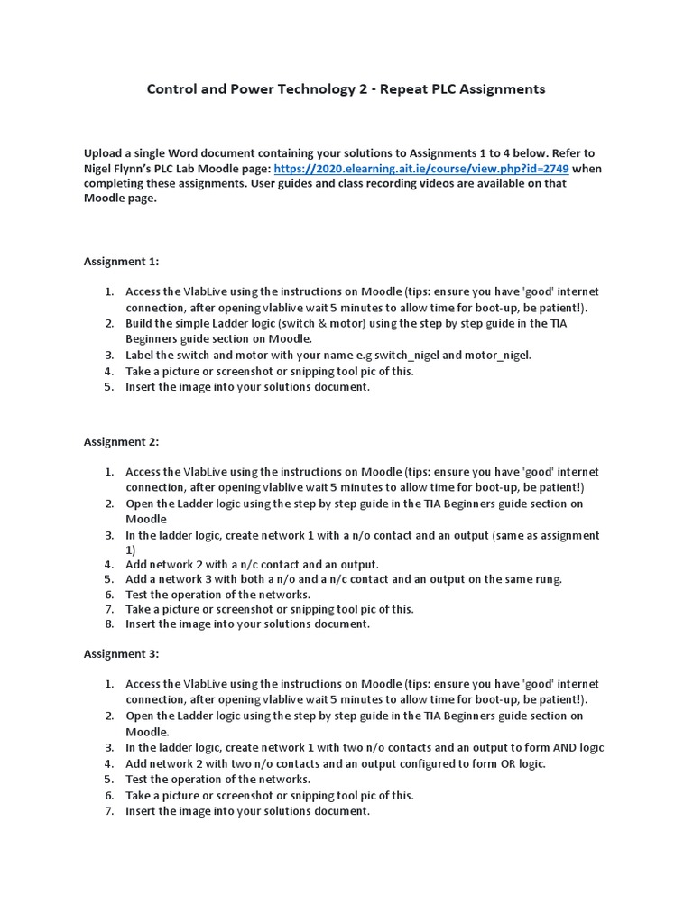 Control and Power Technology 2 - Repeat PLC Assignments | PDF | Programmable Logic Controller ...