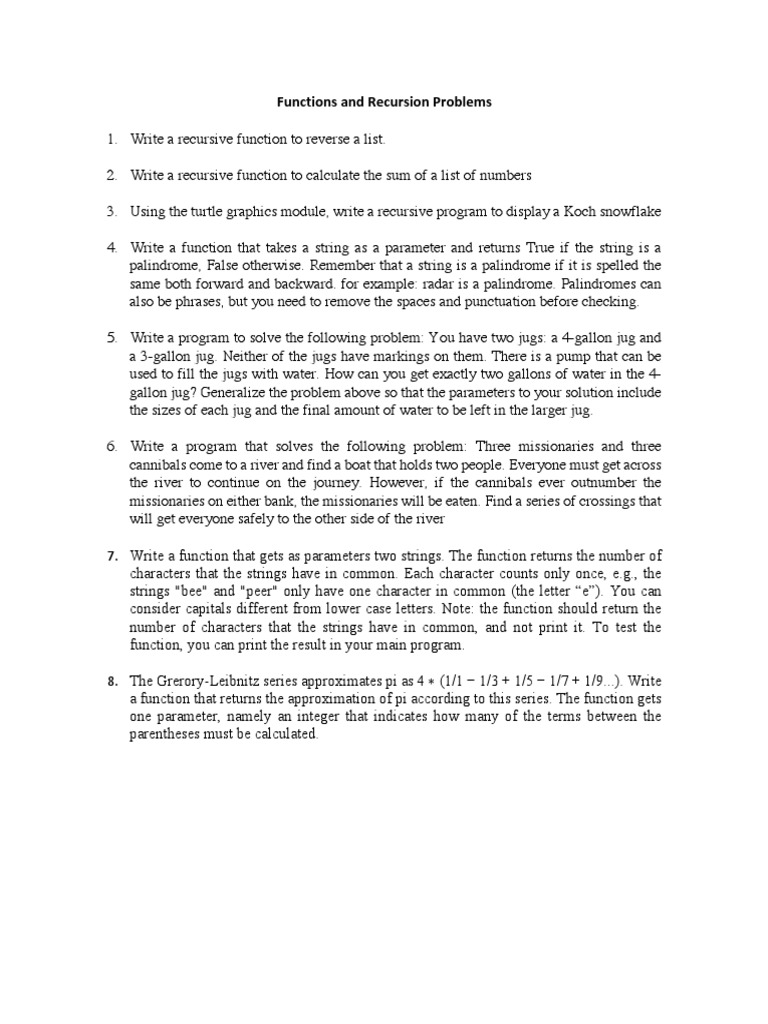 Recursive Functions and Algorithms for Problem Solving | PDF