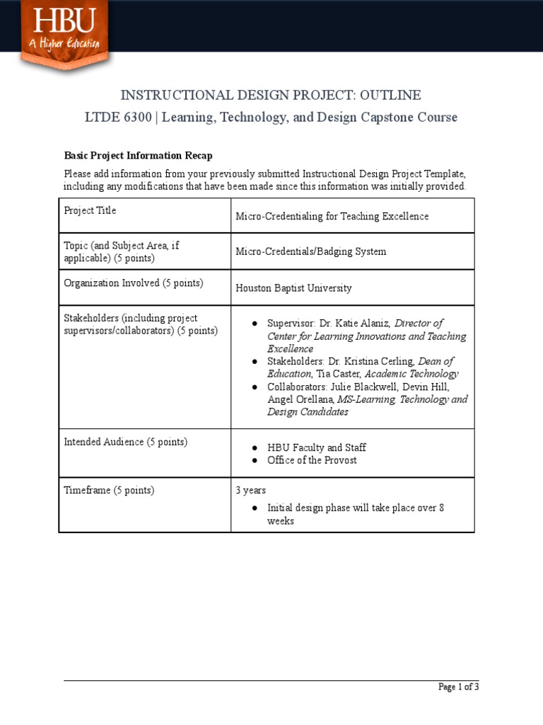 Instructional Design Project Outline Template | Download Free PDF ...