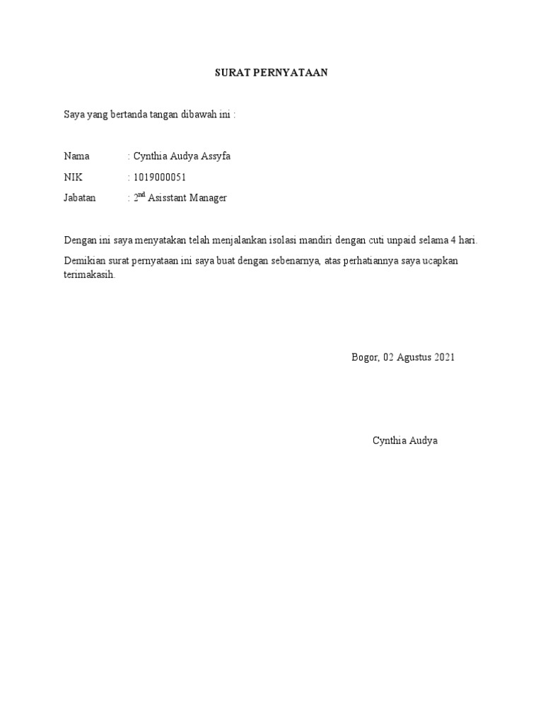 Surat Cuti Unpaid Cynthia Audya | PDF | Karier & Perkembangan | Gaya Hidup