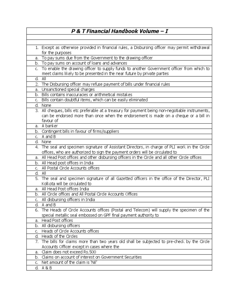 P & T Financial Handbook Volume - I | PDF | Cheque | Banks