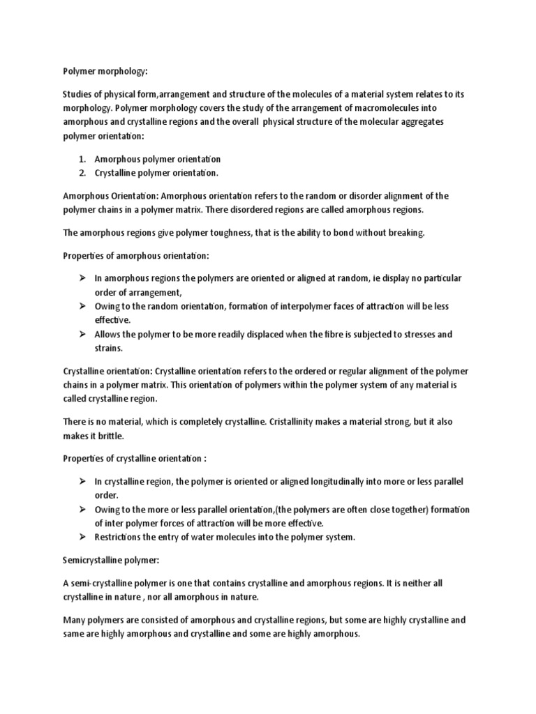 Polymer Morphology | PDF | Polymers | Crystal