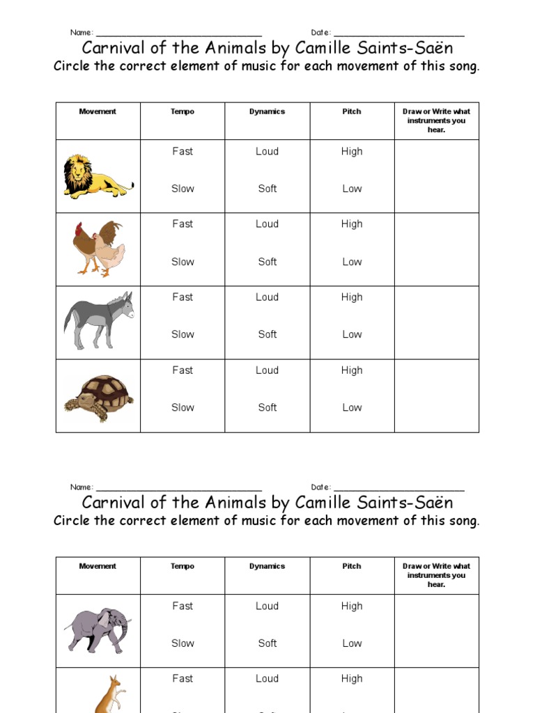 Carnival of The Animals Listening Activity | PDF | The Carnival Of The ...