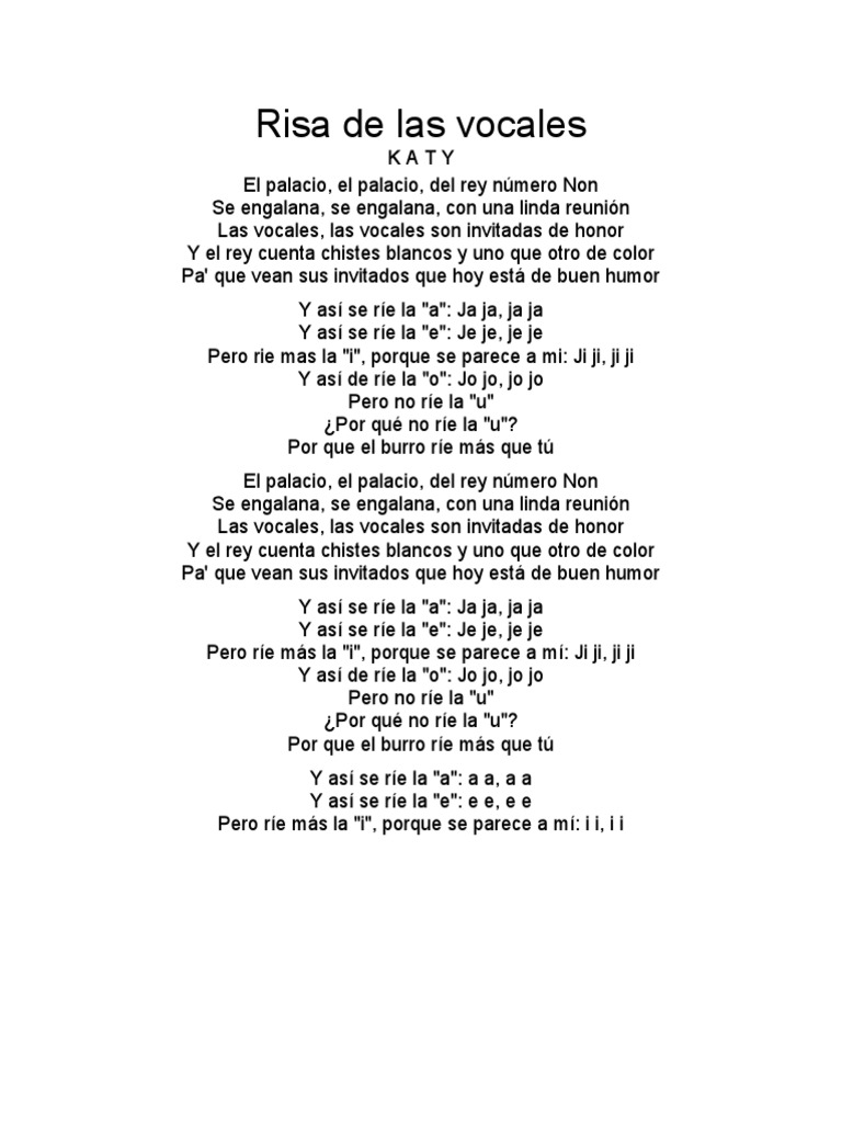 Risa De Las Vocales Canciones Infantiles Pdf