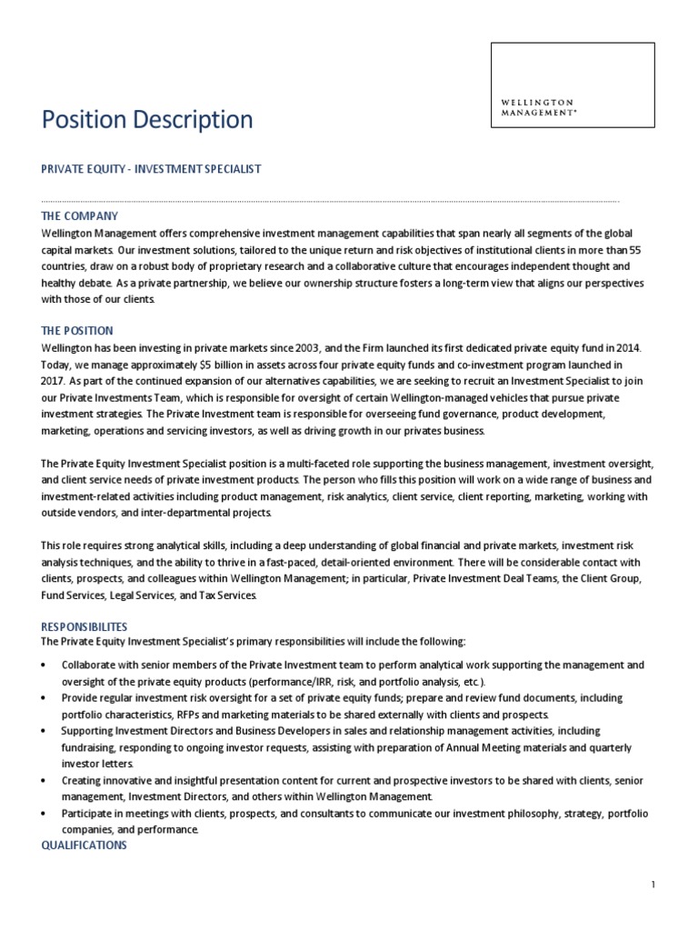 PI Investment Specialist | PDF | Private Equity | Investing