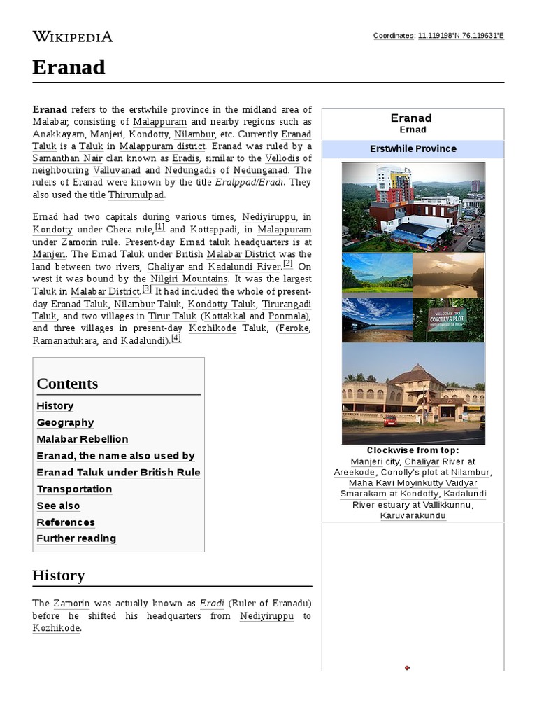 Eranad: Eranad Refers To The Erstwhile Province in The Midland Area of ...