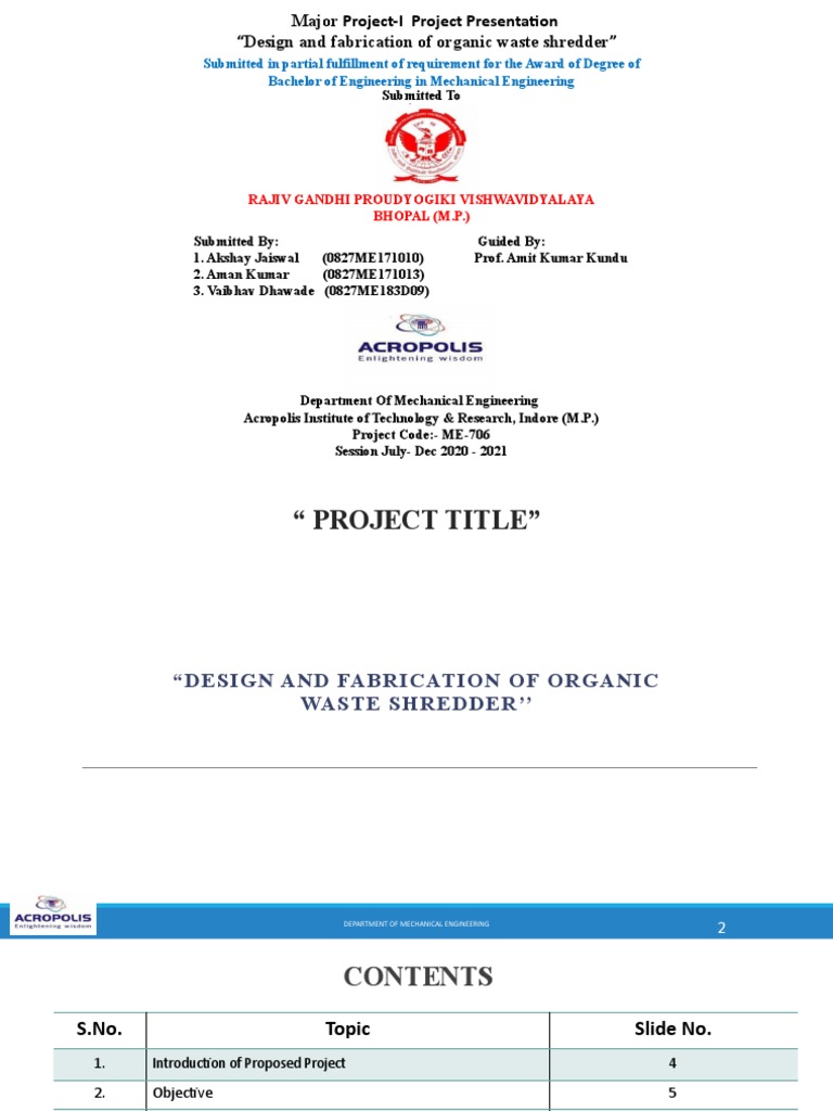 Organic Waste Shredder Project Presentation | PDF | Electric Motor ...